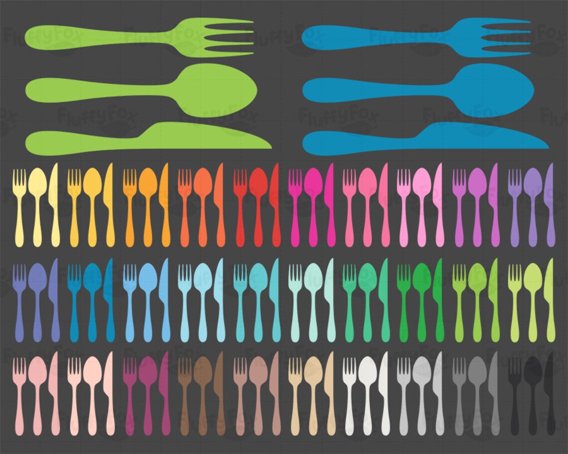 Cutlery Clipart Eating Utensils Silverware Spoon Knife Fork | Etsy