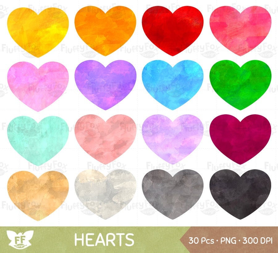 Watercolor Heart Clipart, Painted Hearts Clip Art, Valentine Love ...