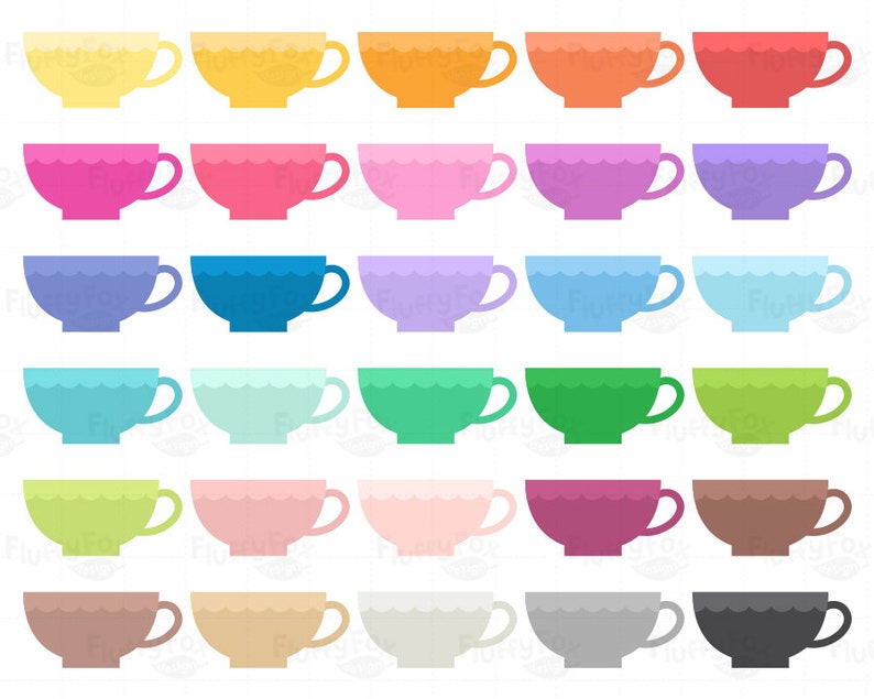 Teacup Clipart Tea Cup Clip Art Rainbow Morning Hot Cups | Etsy