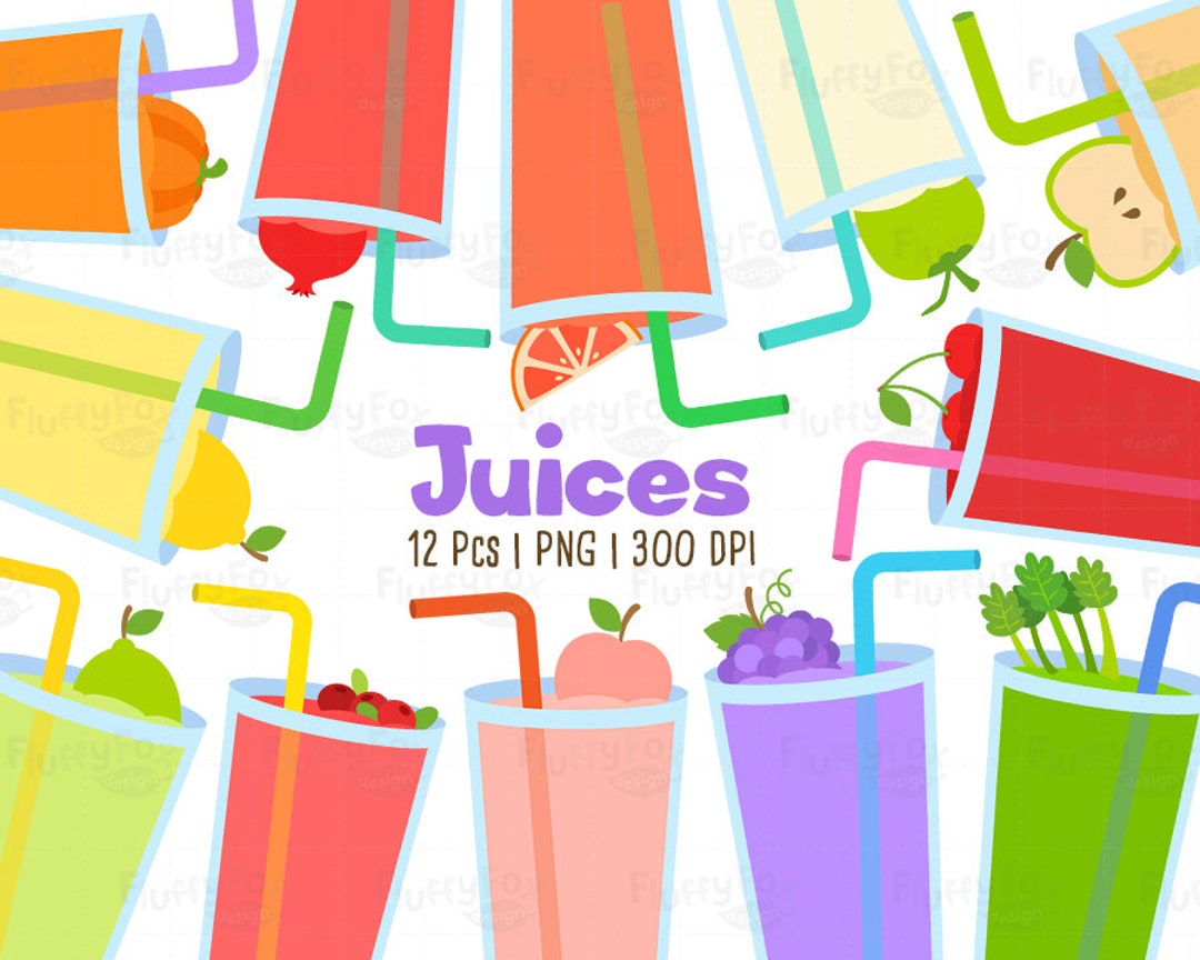 Juices Clipart, Smoothies Clip Art, Fresh Blended Fruit Vegetable Juice ...