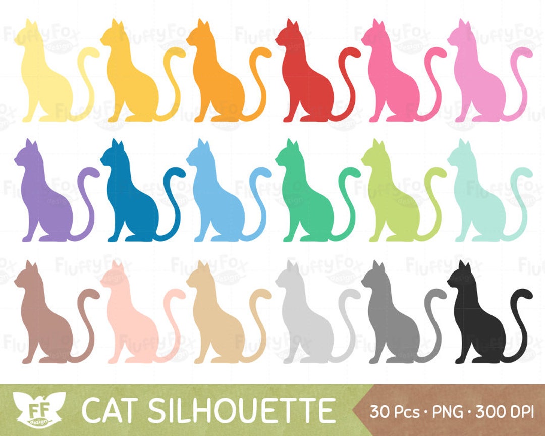Cat Clipart, Cats Clip Art, Animal Pet Silhouette Shadow Colorful Kitty ...