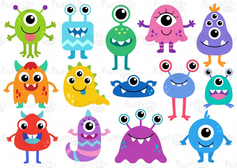 Monsters Clipart Weird Creature Clip Art Wild Cute Colorful - Etsy