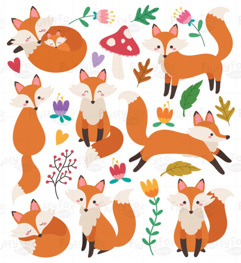 Foxes Clipart Forest Animal Clip Art Wild Cute Garden Fox - Etsy