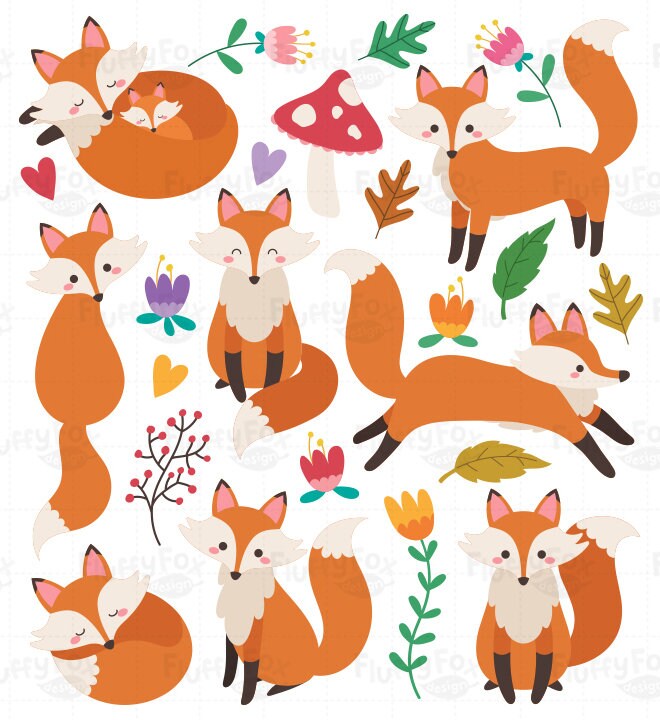 Foxes Clipart Forest Animal Clip Art Wild Cute Garden Fox - Etsy