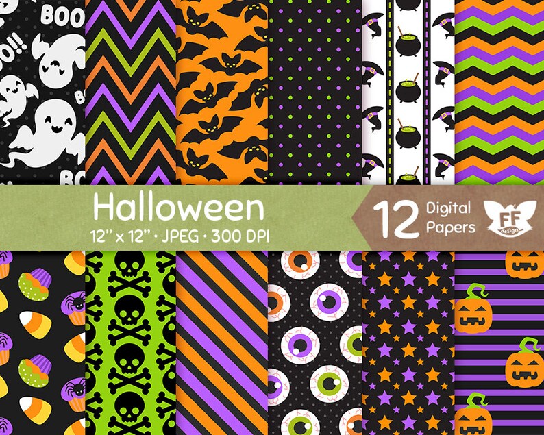 Halloween Digital Paper Set Cute Dark Papers Happy Bat Candy | Etsy