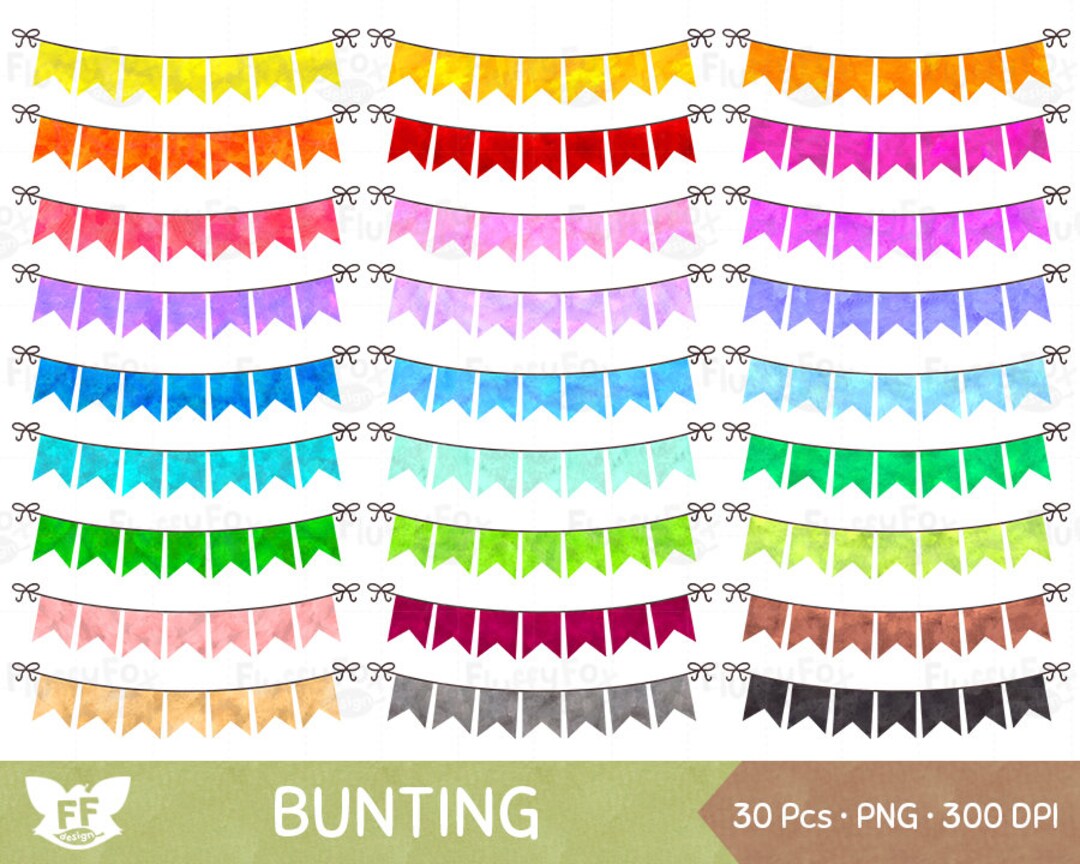 Watercolor Bunting Flag Clipart, Party Banner Clip Art, Pennant ...