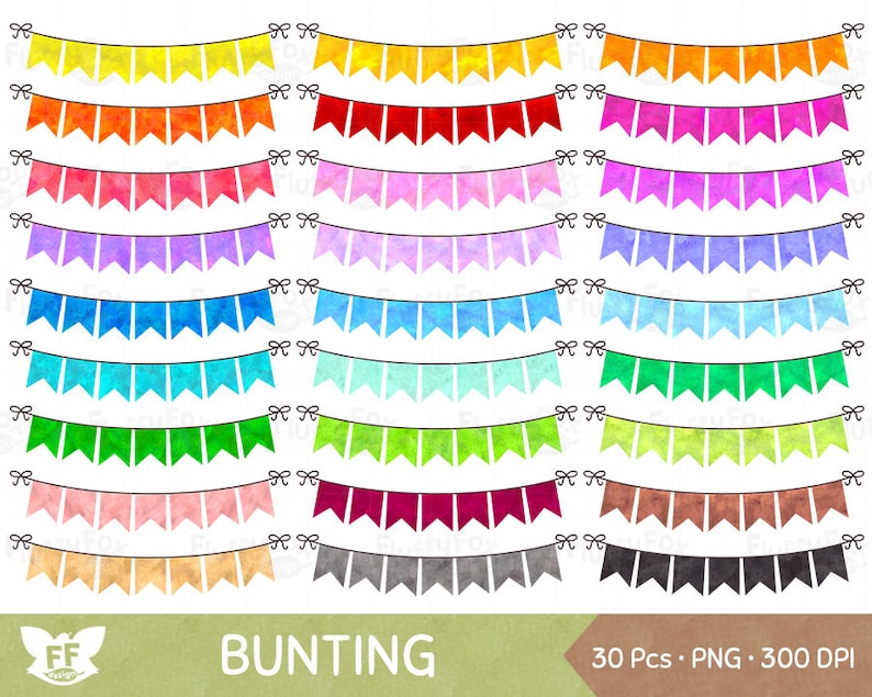 Watercolor Bunting Flag Clipart Party Banner Clip Art - Etsy