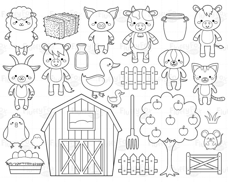 Farm Animals Digital Stamp Livestock Animal Stamps Cute - Etsy