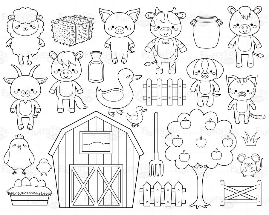 Farm Animals Digital Stamp, Livestock Animal Stamps, Cute Colorful Pet ...
