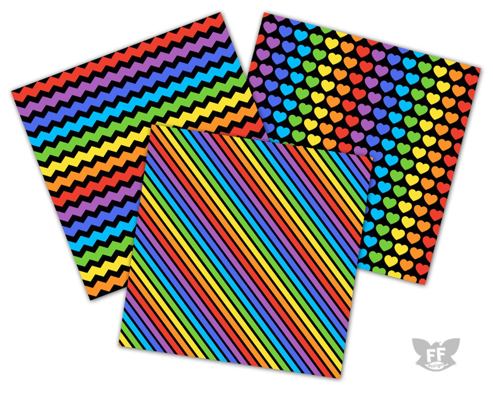Black Rainbow Digital Paper Bright Bold Color Papers | Etsy