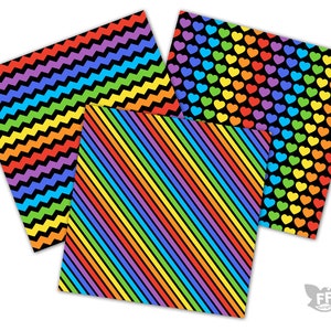 Black Rainbow Digital Paper, Bright Bold Color Papers, Seamless Pattern ...