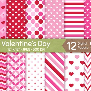 Valentine's Day Digital Paper, Valentine Papers Love Letter Heart Red ...
