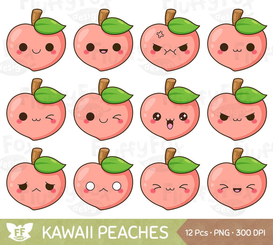 Buy Kawaii Peach Clipart, Cute Peaches Faces Clip Art, Fruit Cartoon ...
