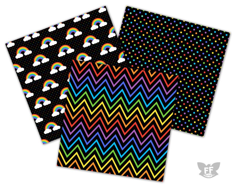 Black Rainbow Digital Paper Bright Bold Color Papers | Etsy