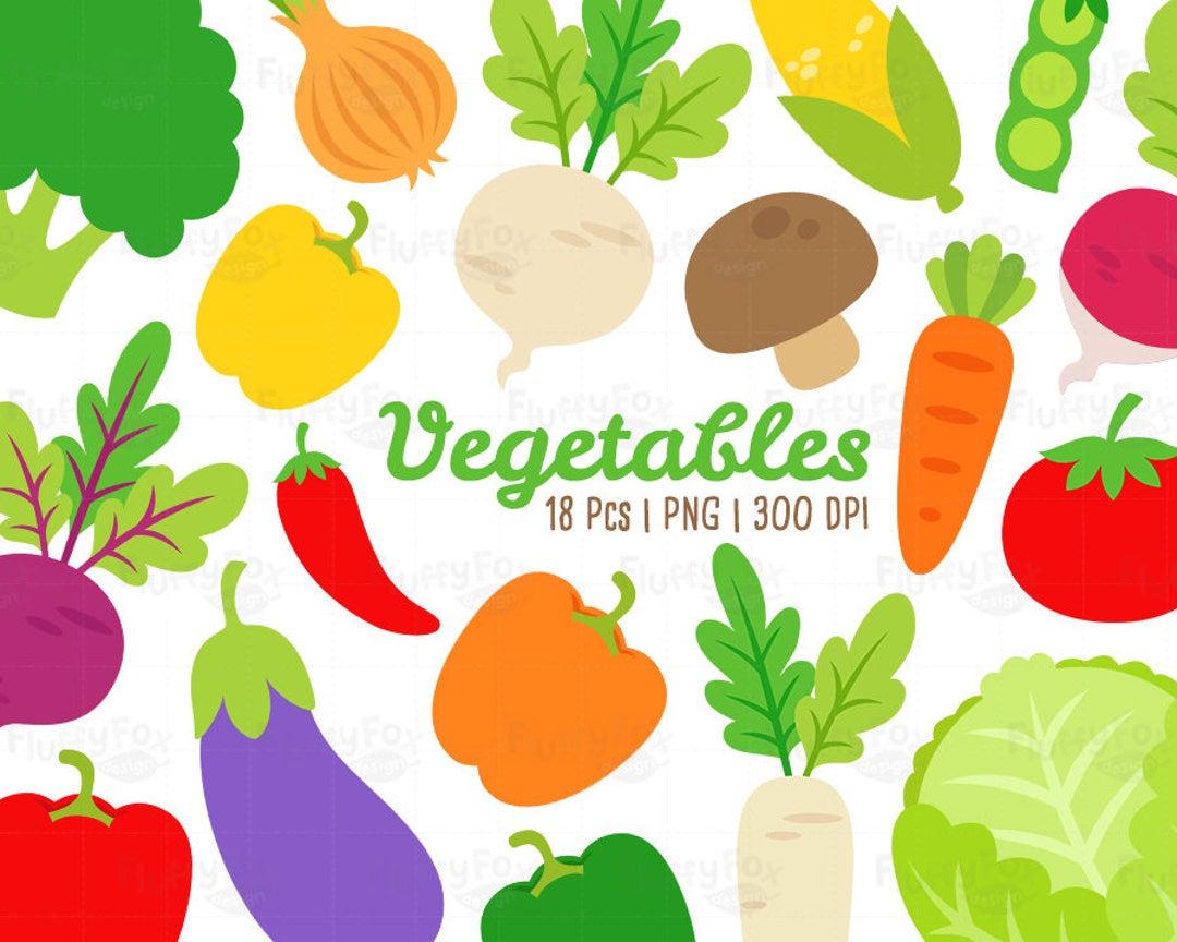 Vegetables Clipart, Veggies Clip Art, Carrot Cabbage Radish Salad Food ...