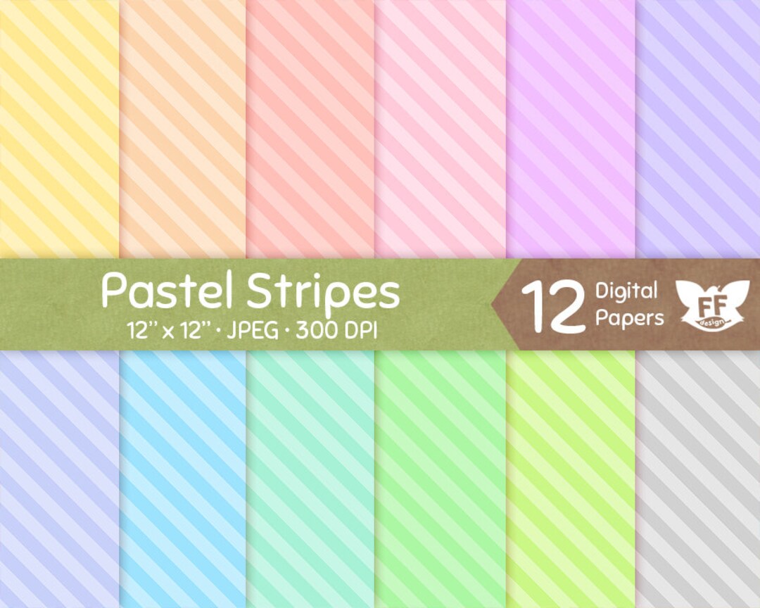Pastel Stripes Digital Paper, Diagonal Striped Papers, Soft Color ...