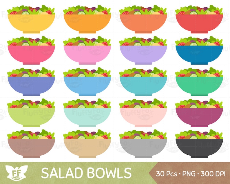Salad Bowl Clipart Salads Clip Art Food Meal Diet Bowls | Etsy