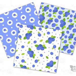 Blueberry Digital Paper, Blueberries Papers, Berry Seamless Pattern ...