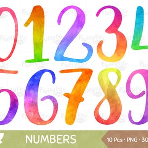 Watercolor Number Clipart, Ombre Painted Numbers Clip Art, Kids ...