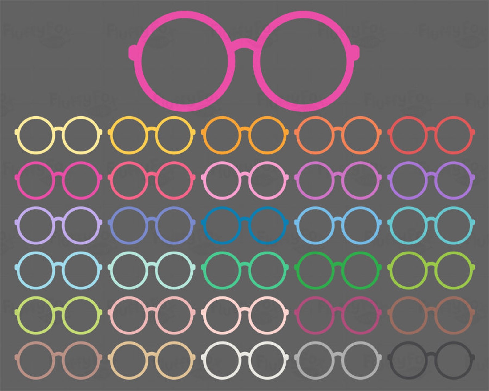 Round Glasses Clipart Spectacles Clip Art Rainbow Eyewear | Etsy