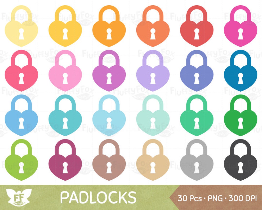 Heart Padlock Clipart, Padlocks Clip Art, Love Cute Colorful Key Lock ...