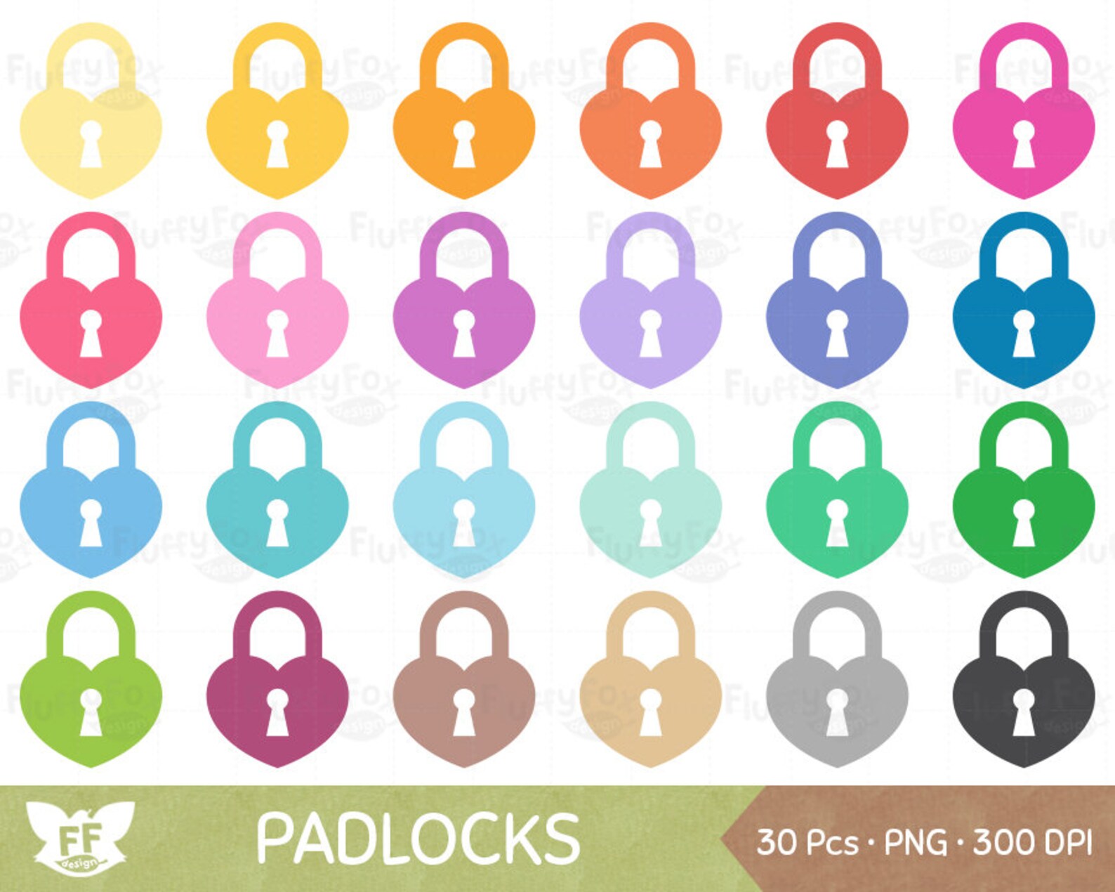 Heart Padlock Clipart Padlocks Clip Art Love Cute Colorful | Etsy
