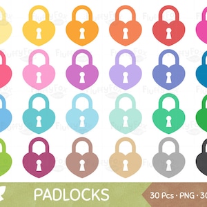Heart Padlock Clipart, Padlocks Clip Art, Love Cute Colorful Key Lock ...
