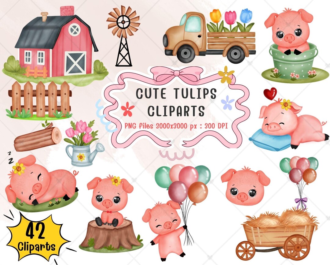 Little Pig Clipart Set: Spring Farm PNG Images (digital Download) - Etsy
