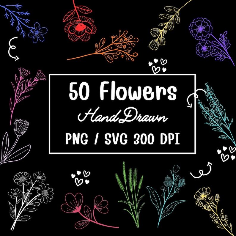50 Flowers Line Art Designs, Flower Png, Flower Svg, Floral Svg, Line ...