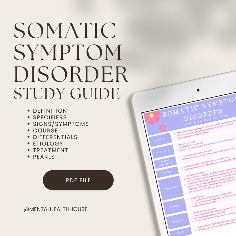 Somatic Symptom Disorder Study Guide for PMHNP, Psych NP (PDF) - Etsy