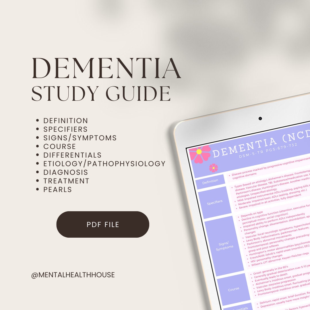 Dementia Study Guide for PMHNP, Psychiatrist, PA (PDF Download) - Etsy