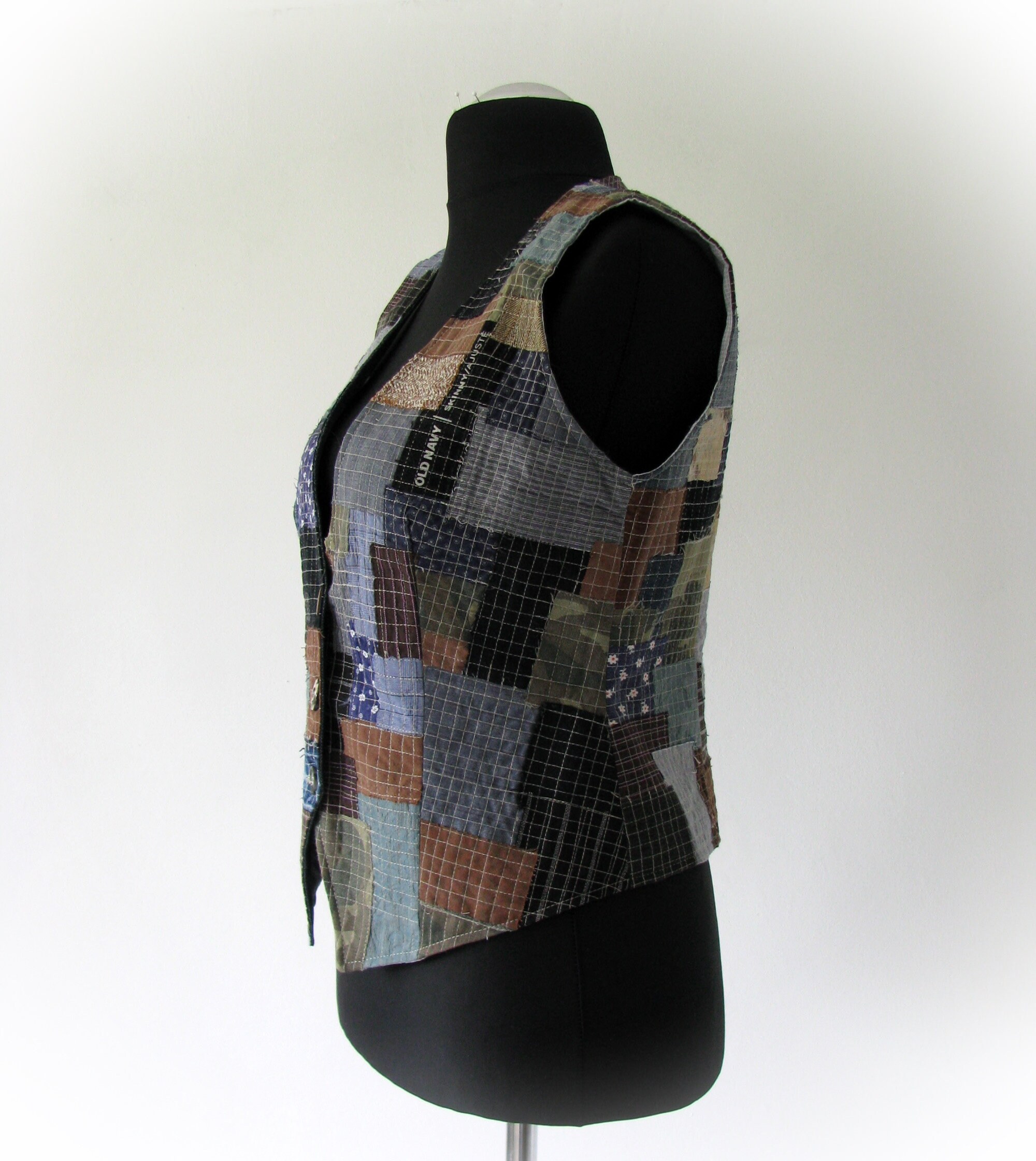 Recycled Denim Women's Vest M Upcycled Patchwork - Etsy