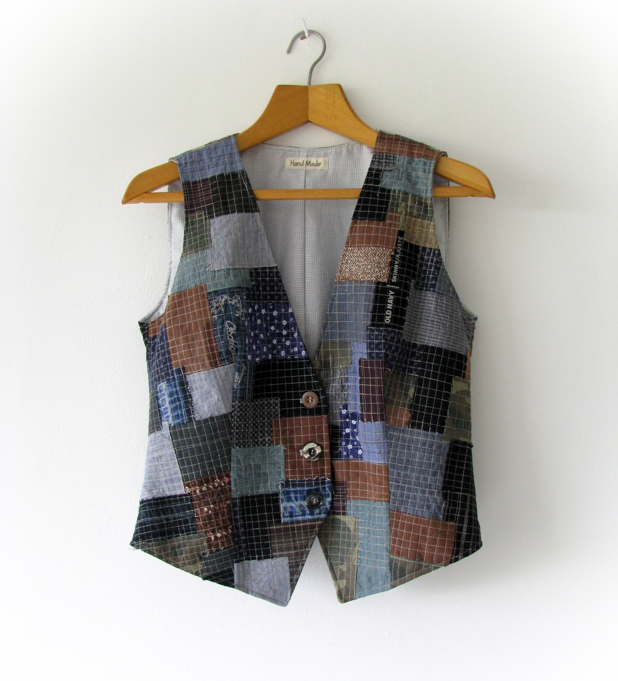 Recycled Denim Women's Vest M, Upcycled Patchwork Waistcoat for Women ...
