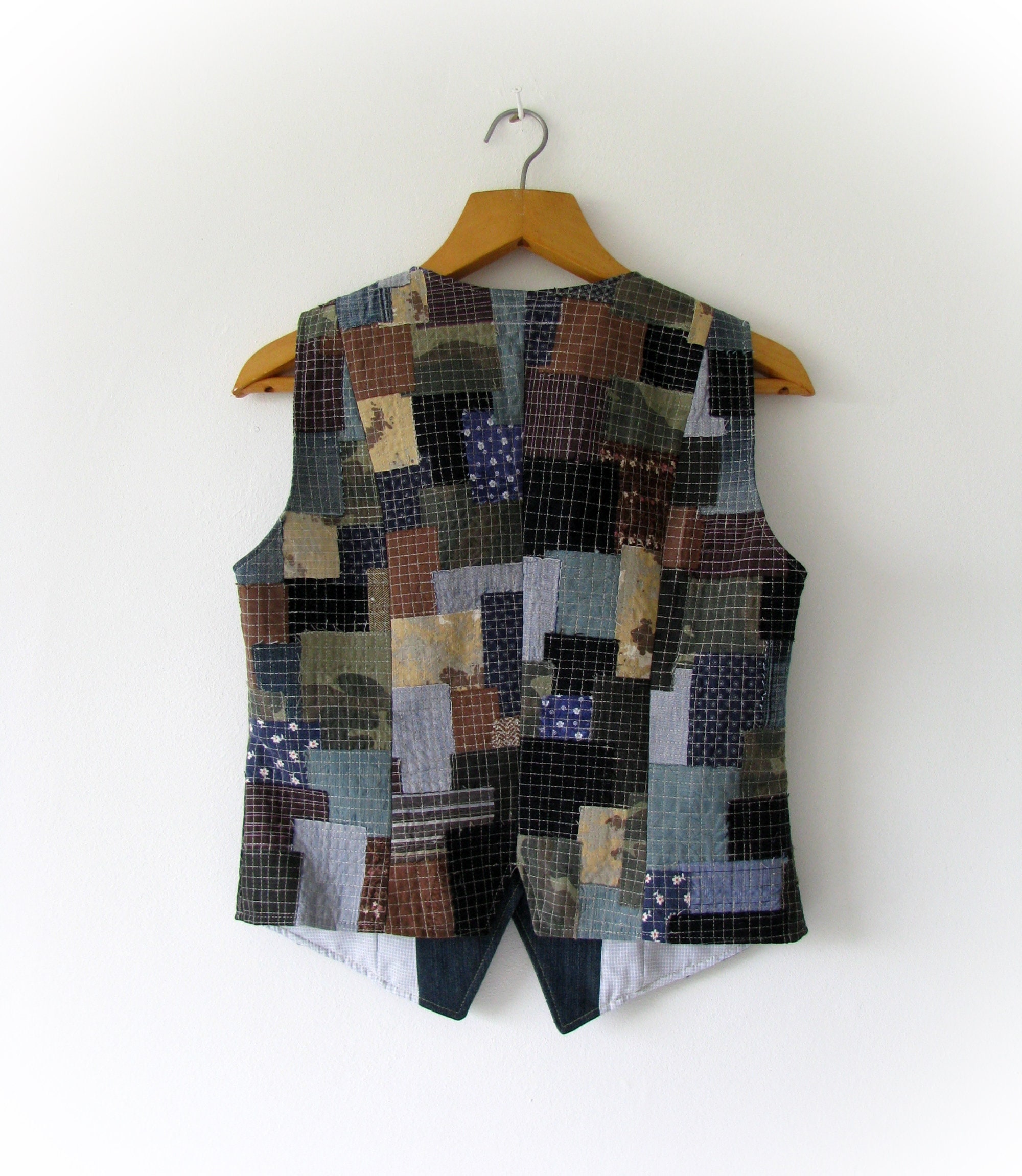 Recycled Denim Women's Vest M, Upcycled Patchwork Waistcoat for Women ...