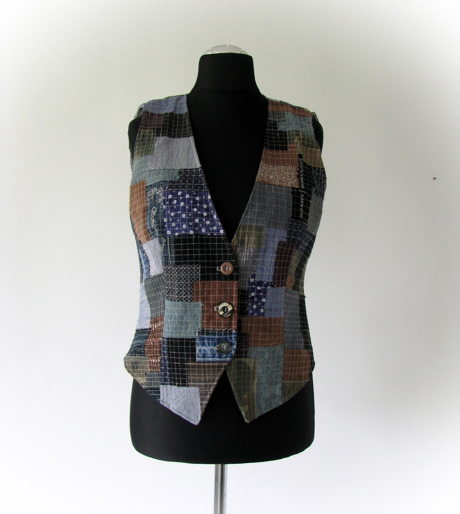 Recycled Denim Women's Vest M, Upcycled Patchwork Waistcoat for Women ...