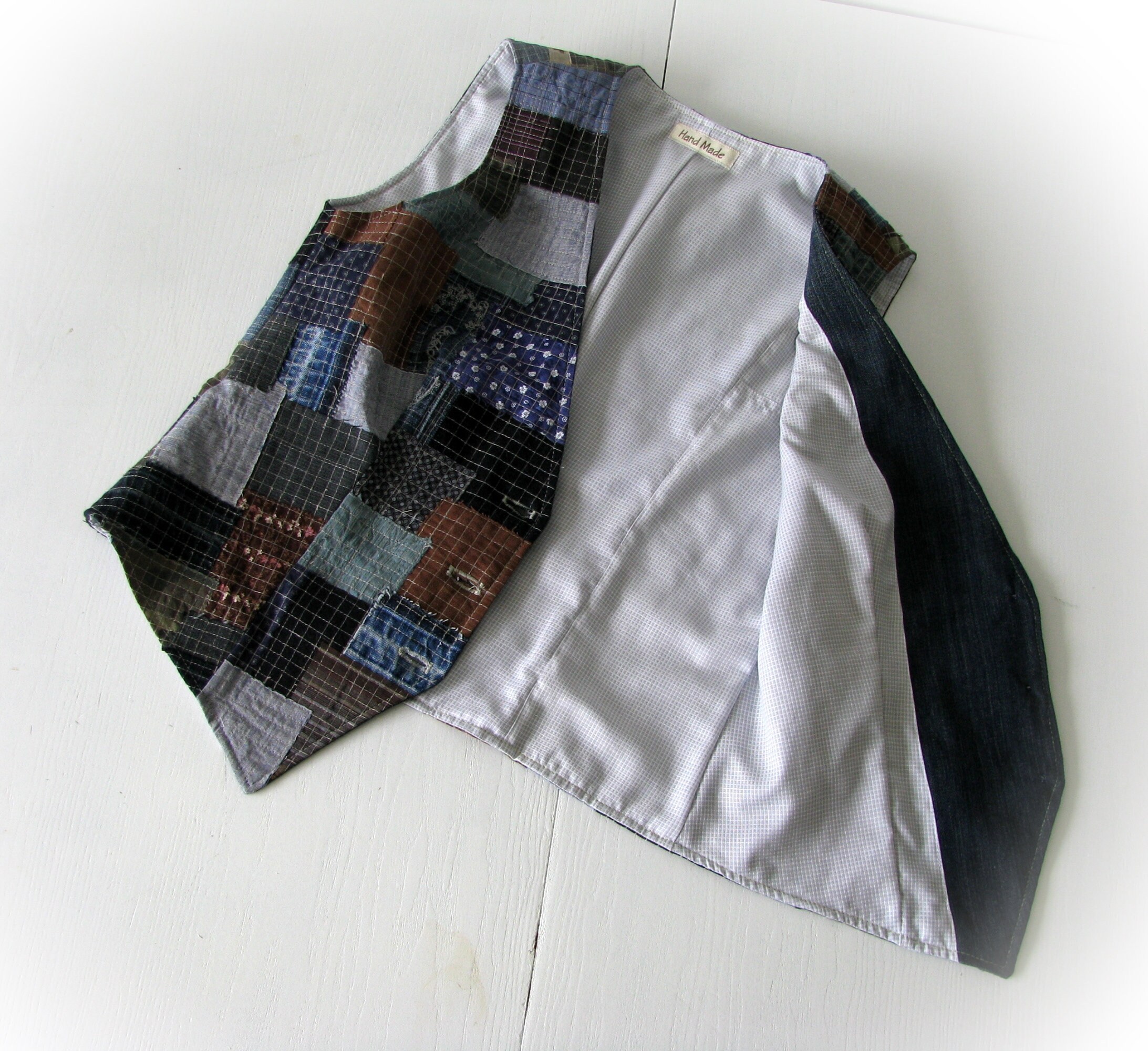 Recycled Denim Women's Vest M, Upcycled Patchwork Waistcoat for Women ...