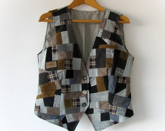 Recycled Denim Women's Vest M Upcycled Patchwork | Etsy