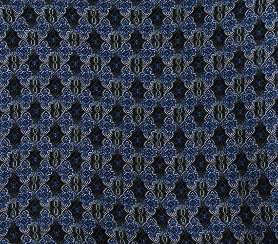 Damask Printed Rayon Fabric Home Decor Blue Fabric Sewing | Etsy