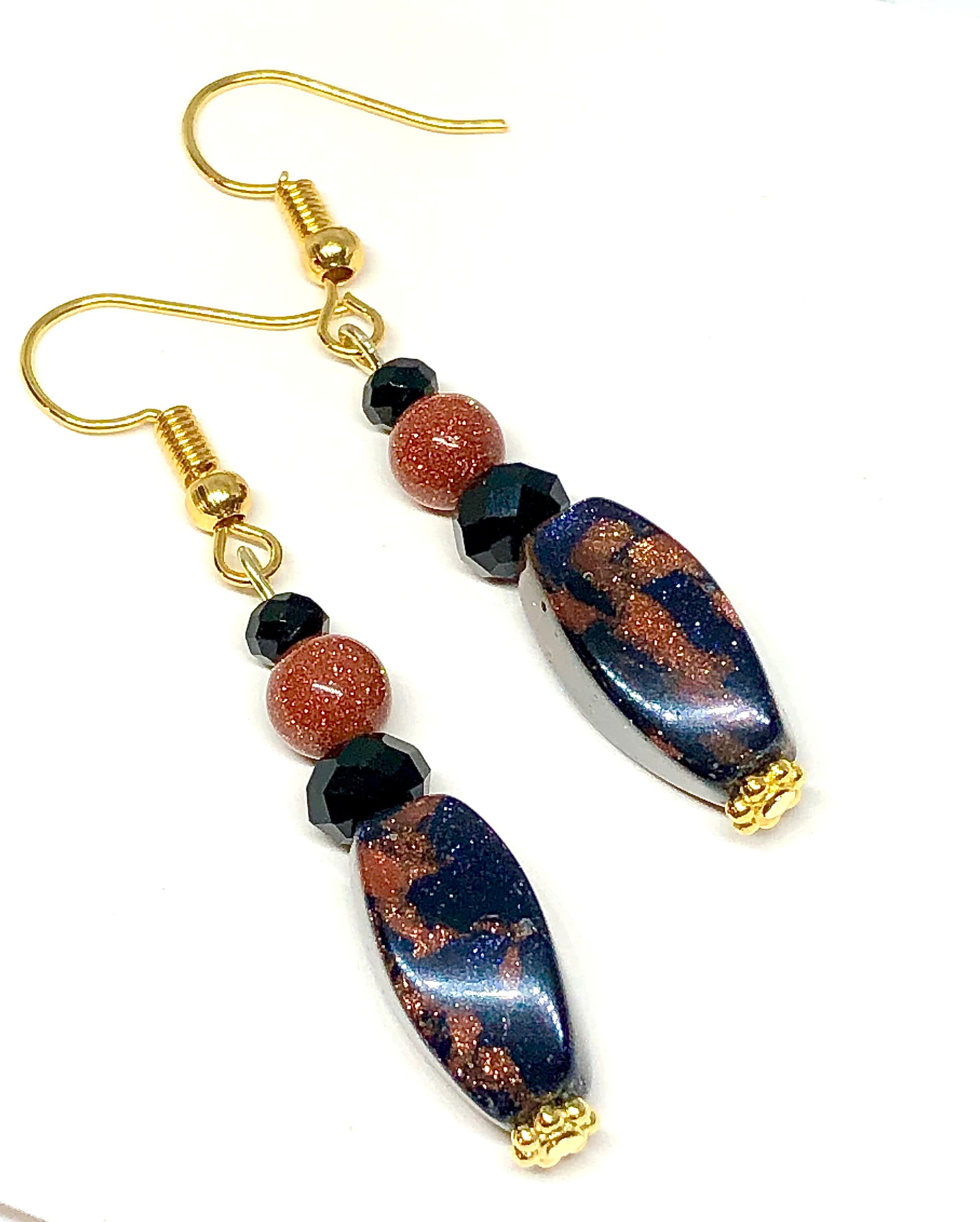 Brown Blue Marbled Goldstone Sun Sitara Galaxy Stone Twist Bead With ...