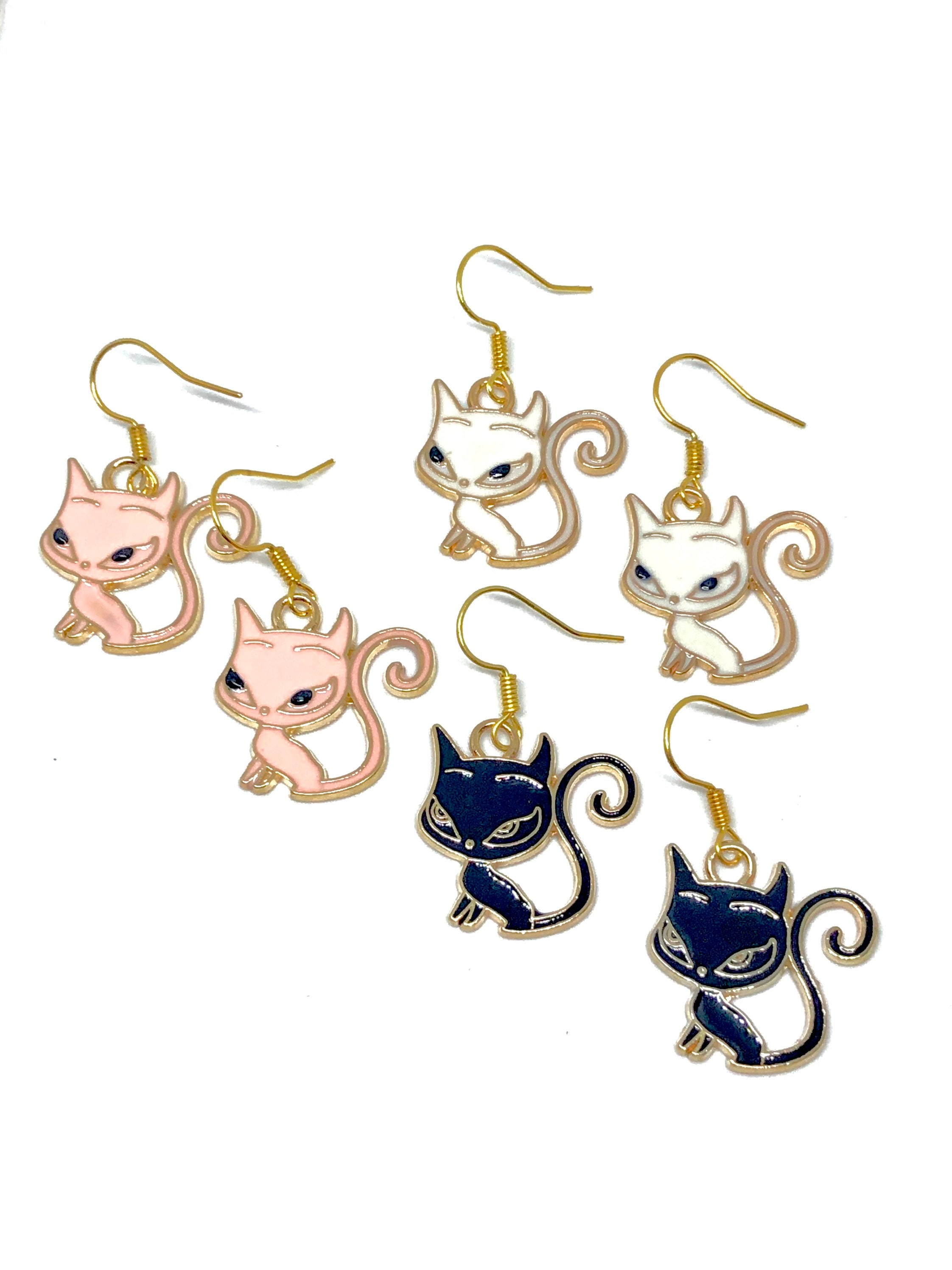 Colorful Enamel Cute Fancy Cat Charm Gold Tone Dangle Drop Earrings 1. ...
