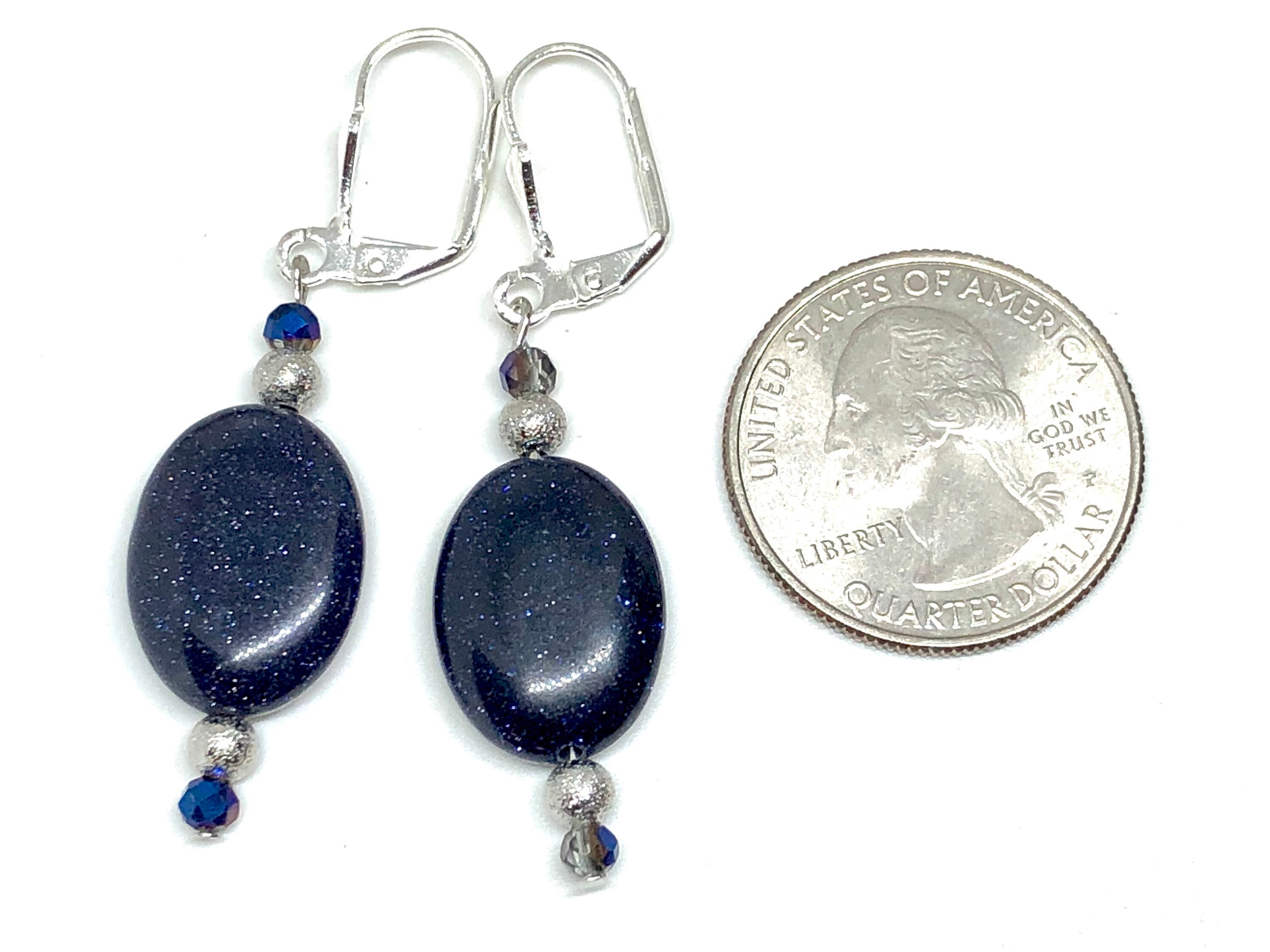 Dark Blue Goldstone Sun Sitara Galaxy Stone Oval With Silver Stardust ...