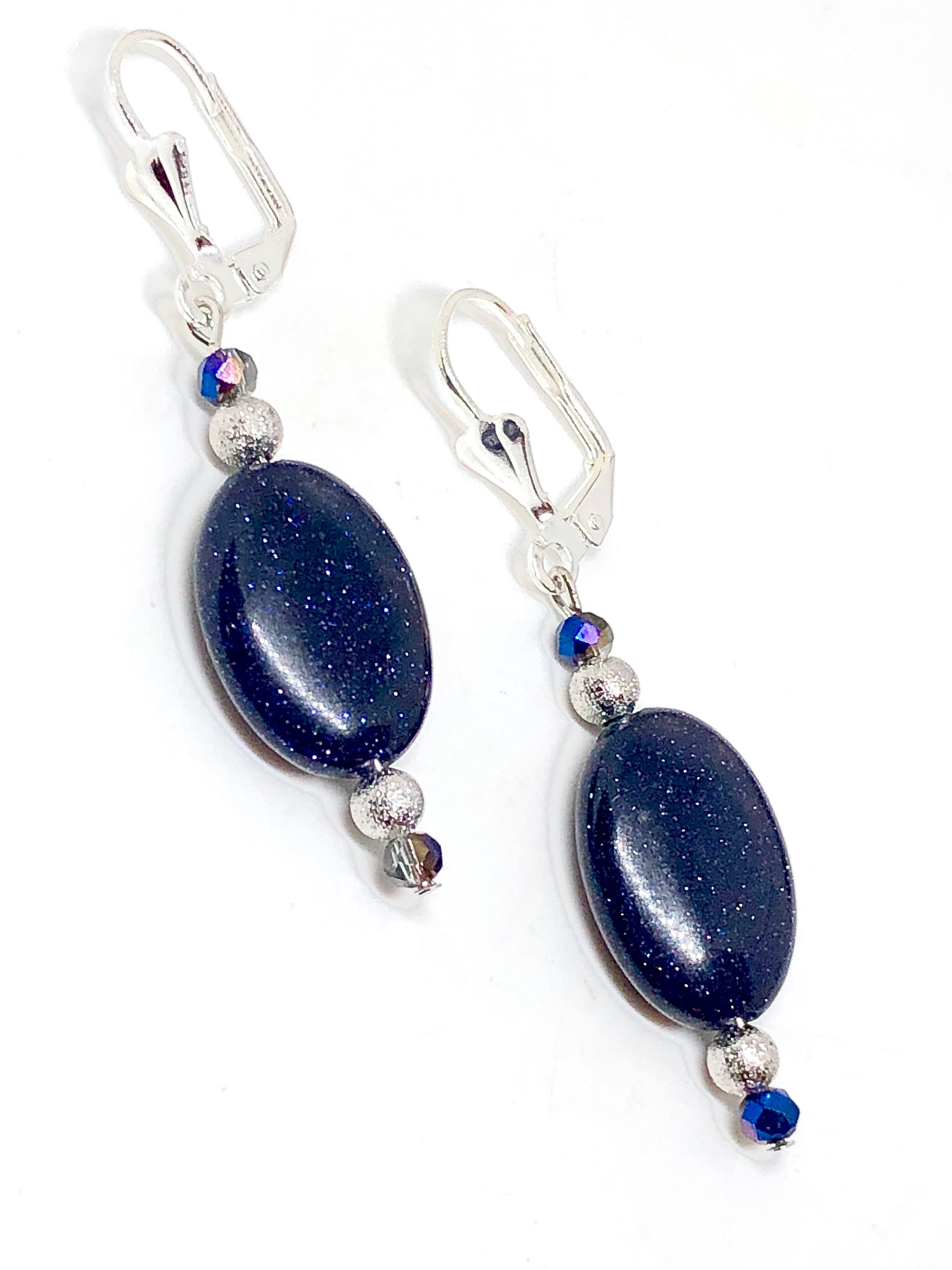 Dark Blue Goldstone Sun Sitara Galaxy Stone Oval With Silver Stardust ...