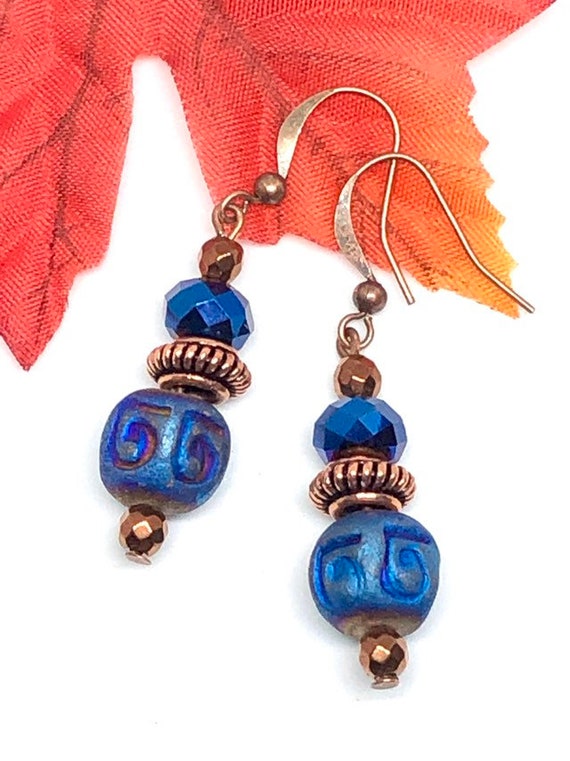 Royal Blue Ceramic Tribal Motif Design Bead and Blue Ray | Etsy