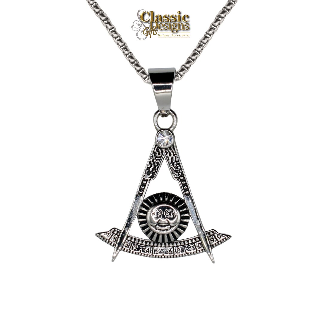 Masonic Past Master Pendant Necklace: Stainless Steel Compass, Sun ...