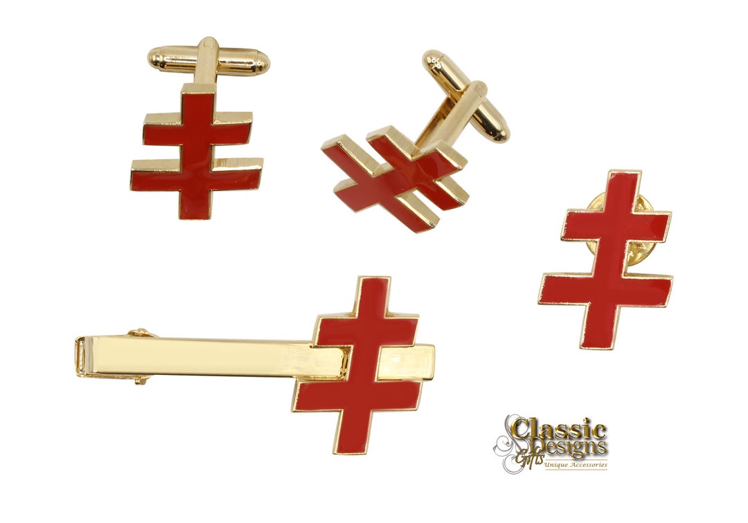 Scottish Rite 33rd Degree Red Double Cross Tie Clip Cufflink Lapel Pin ...