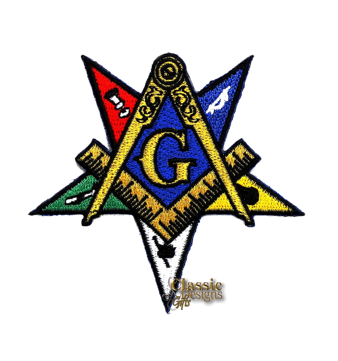 Masonic Square Compass Symbol Within The Eastern Star Embroidery Iron Onsew On Patches 3