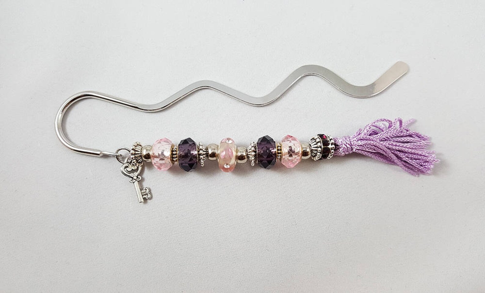 Purple and Rose Pink Bookmark With Antique Key Charm Beaded - Etsy