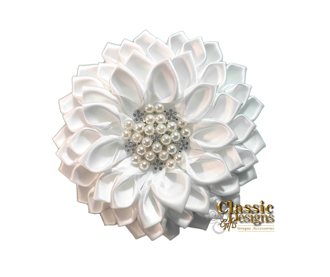 White Flower Brooch, White Satin Corsage, Organization, Church, Wedding ...
