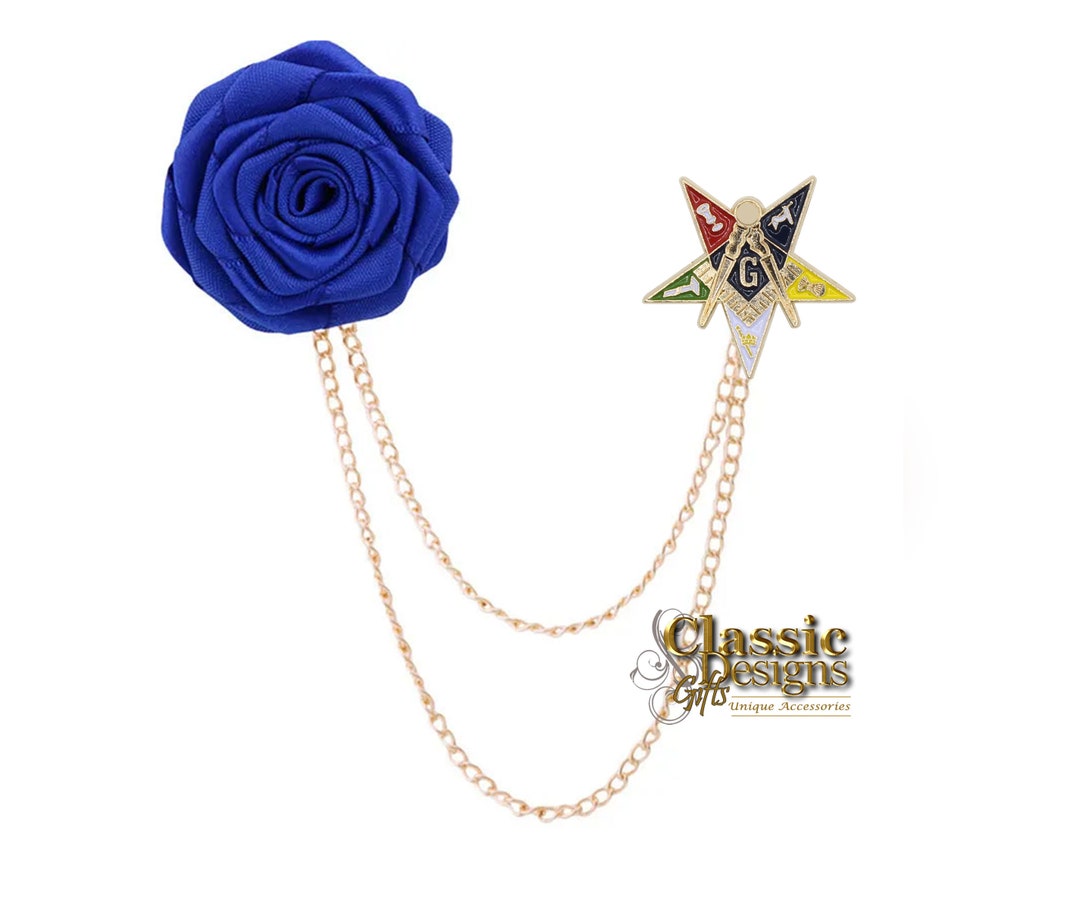 Masonic OES Patron Lapel Pin: Blue Rose Boutonniere With Tassel Chain ...