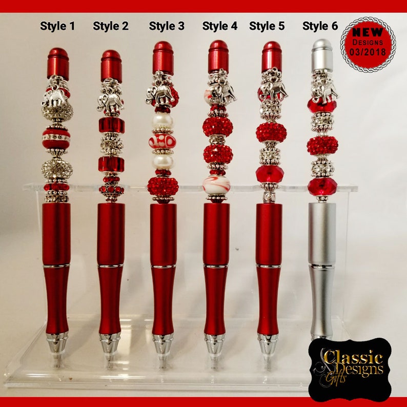 Crimson and Cream Sorority Pen: Elephant Charm, Rhinestone Luxury Pen ...